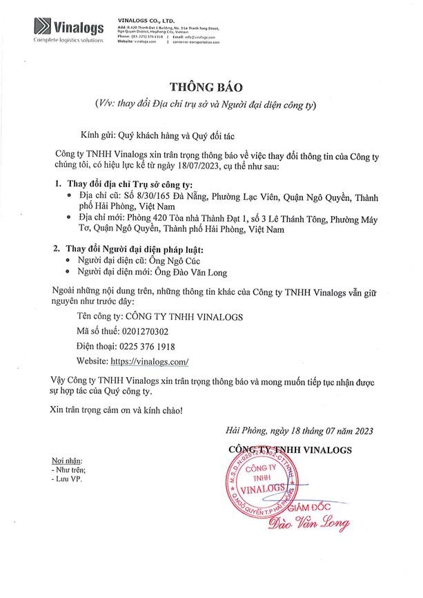 Announcement on change of address of headquarters and representative
